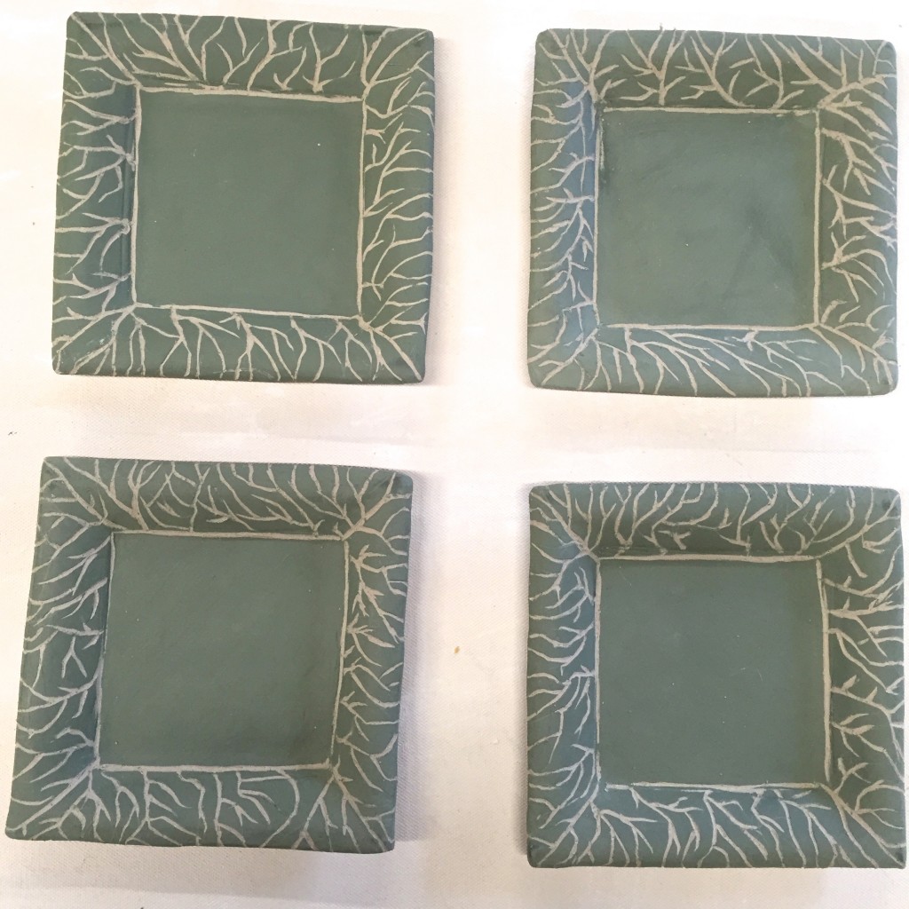 Square Plates Edged with Sgraffito – Legalize Pottery